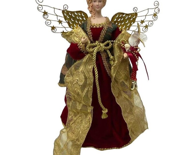 Victorian Angel Christmas Tree Topper Table Decor Vintage Velvet Dress ...