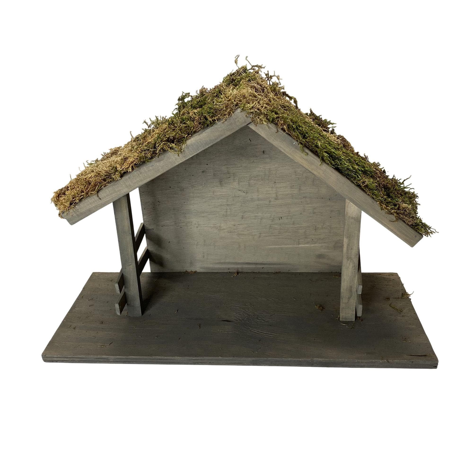 Rustic Wooden Nativity Stable 19” Christmas Manger With Moss Roof ...