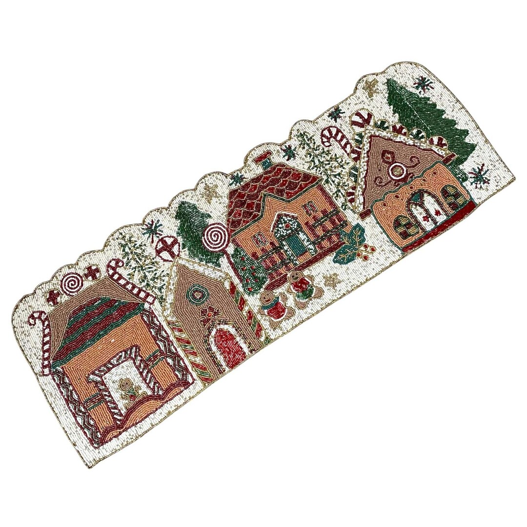 Rachel Zoe Gingerbread Man House Christmas Beaded Table Runner ...