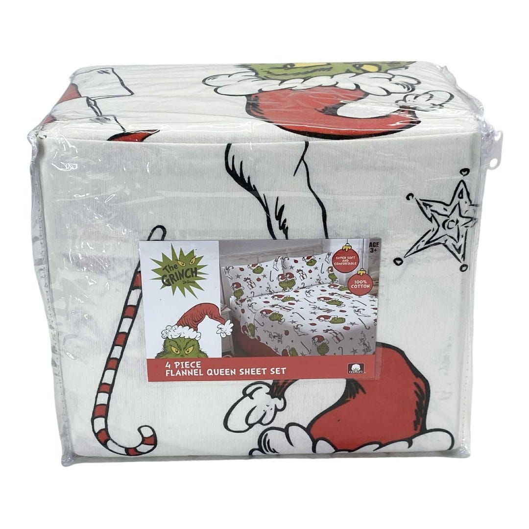 Dr Seuss the Grinch Christmas Flannel Queen Sheet Set 4 Piece Candy ...