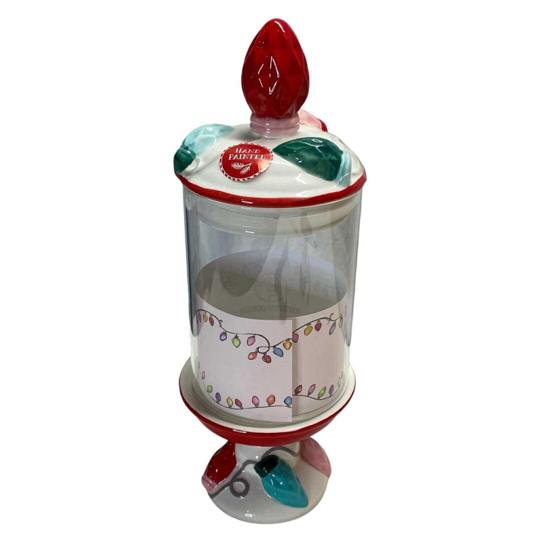 Peppermint & Pine Christmas Light Glass Candy Jar With Lid Holiday ...