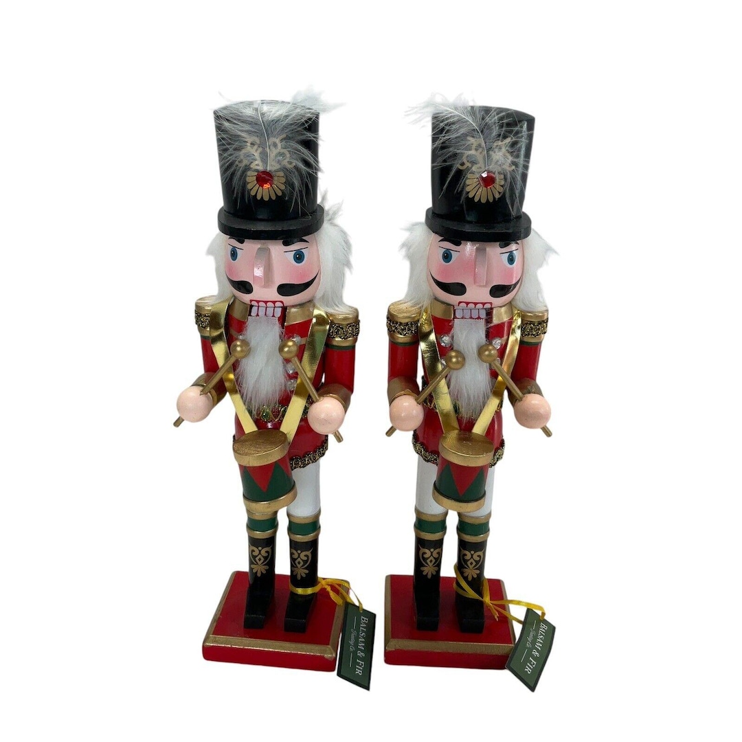 Wood Christmas Nutcracker Set Drummer Soldier With Top Hat Red Gold ...