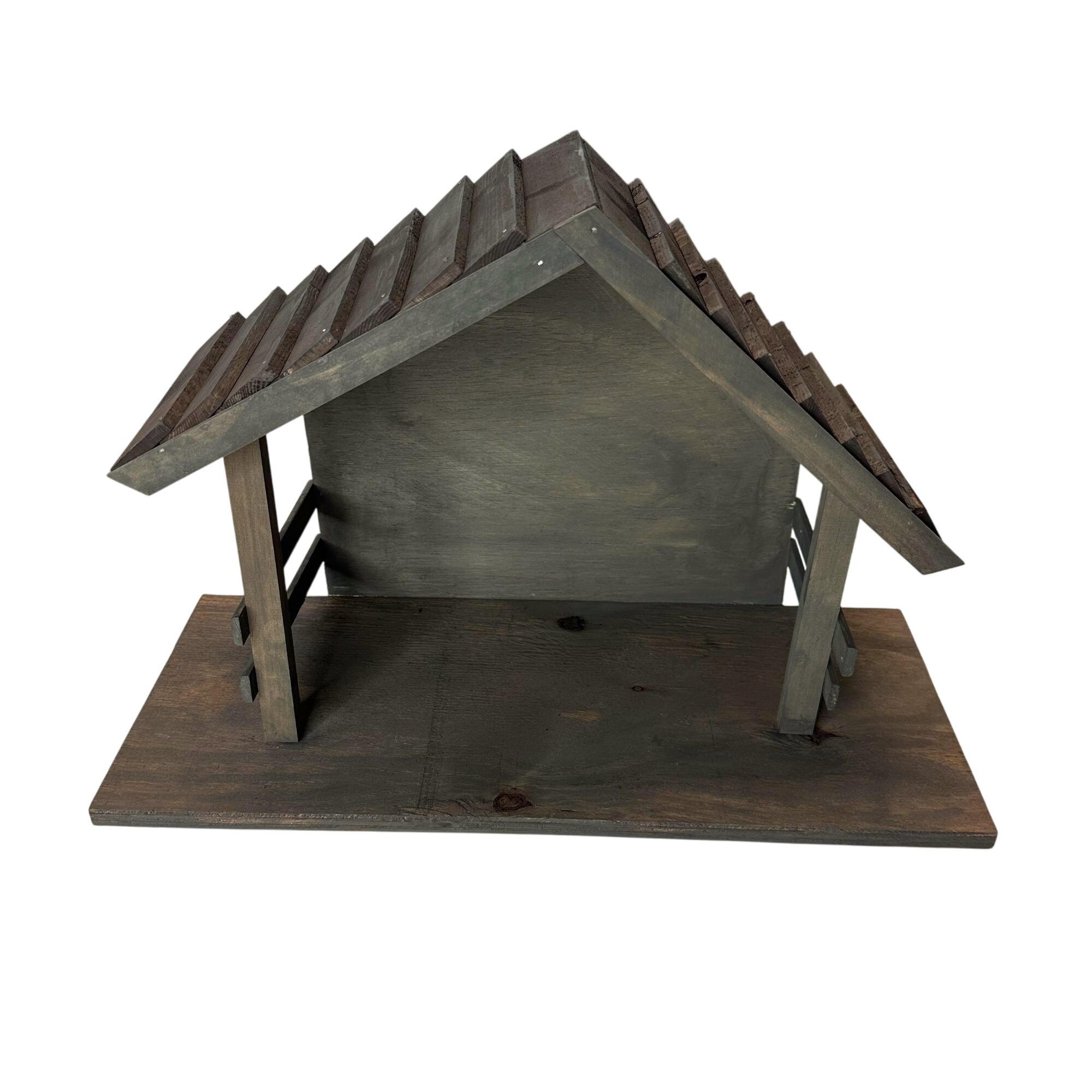 Handcrafted Wooden Nativity Stable 19” Rustic Manger Crèche Display 12. ...