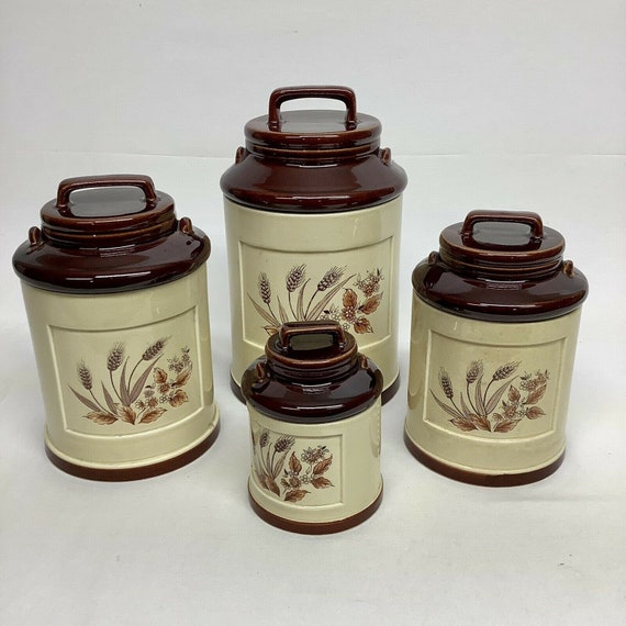 Kitchen Storage Canister Sets Vintage Grocery Store Ceramic Speckled ...