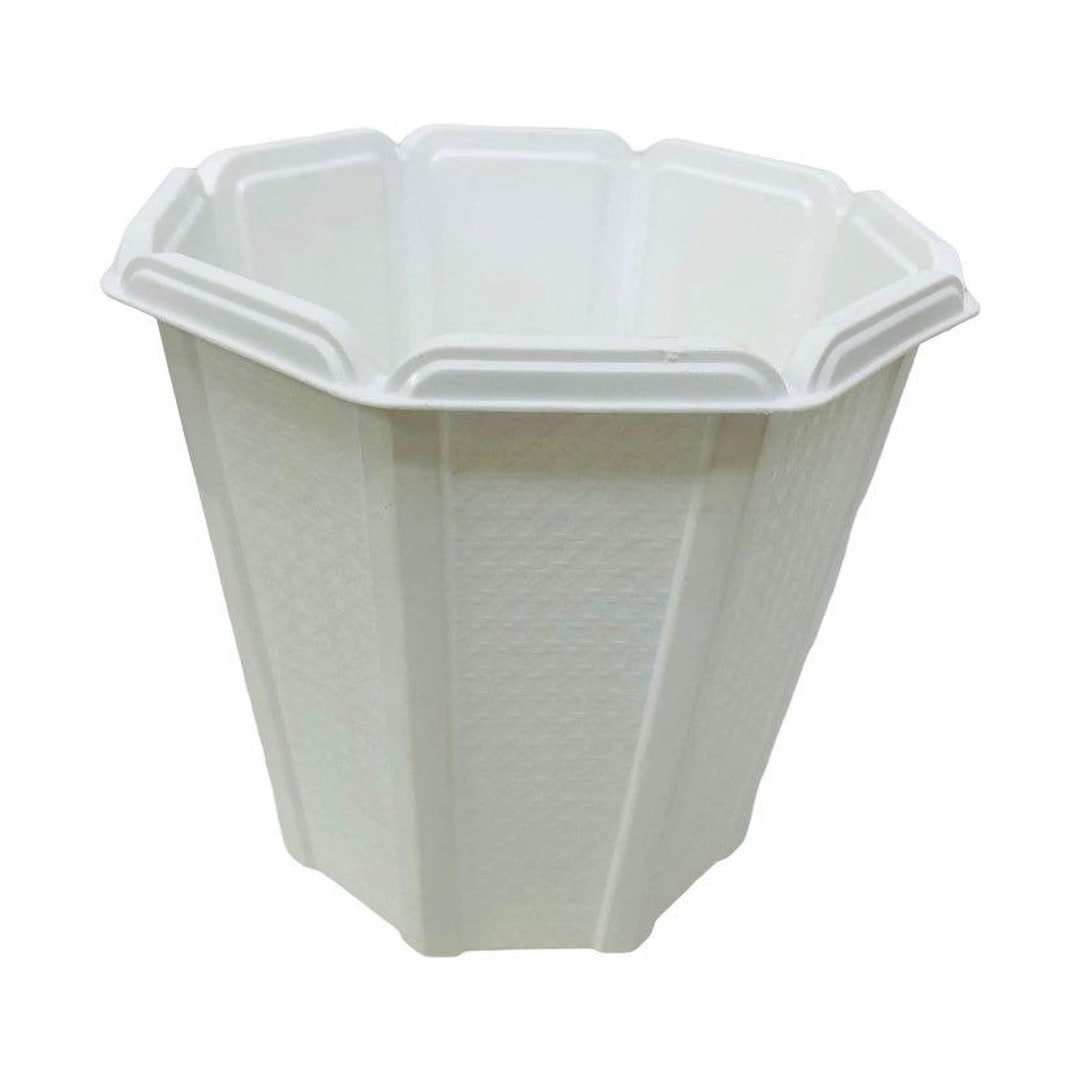 Rubbermaid White Octagon Wastebasket Trash Bin Can Scallop Weave ...