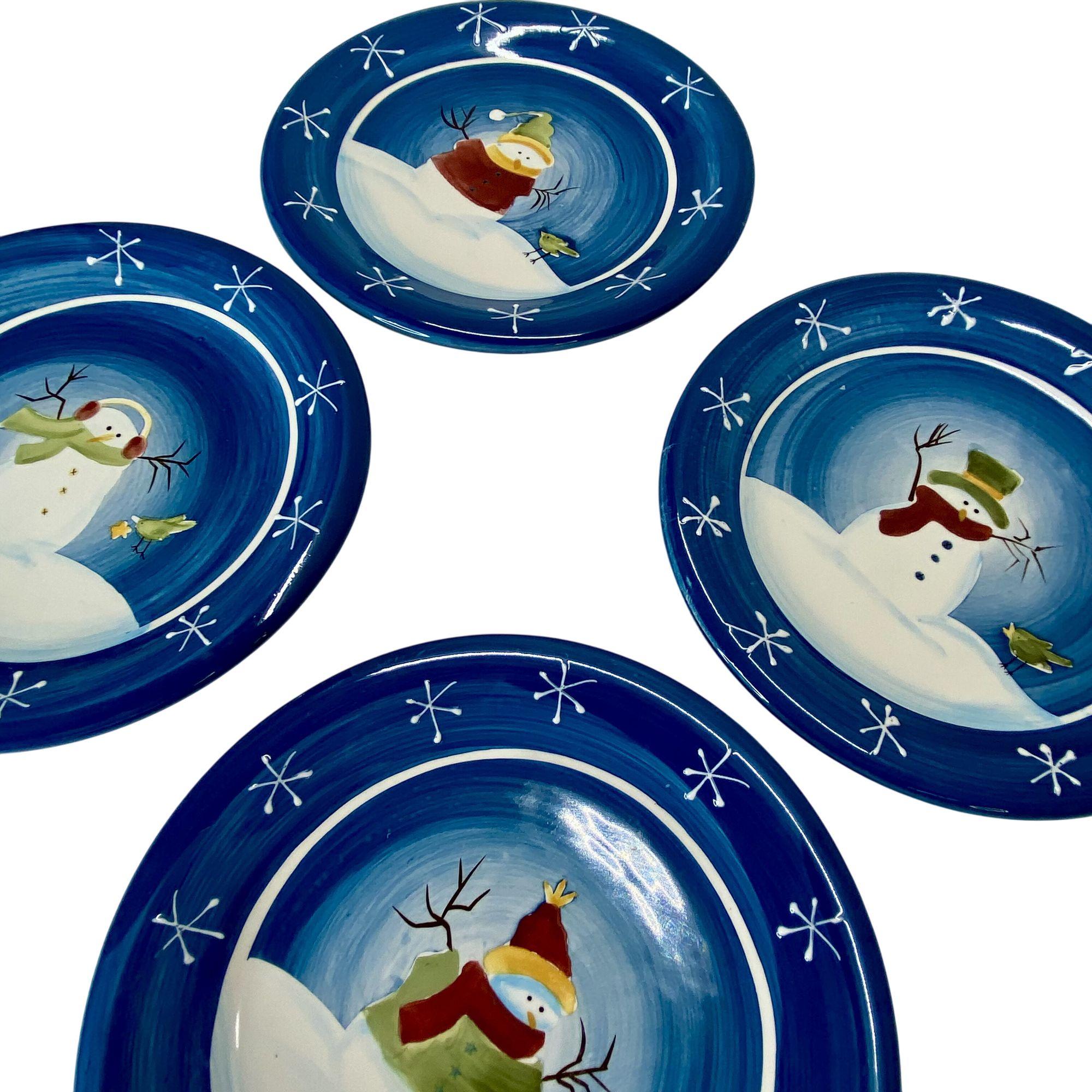 Certified International Snowman Blue Snowflake Soup Cereal Bowls Set of ...