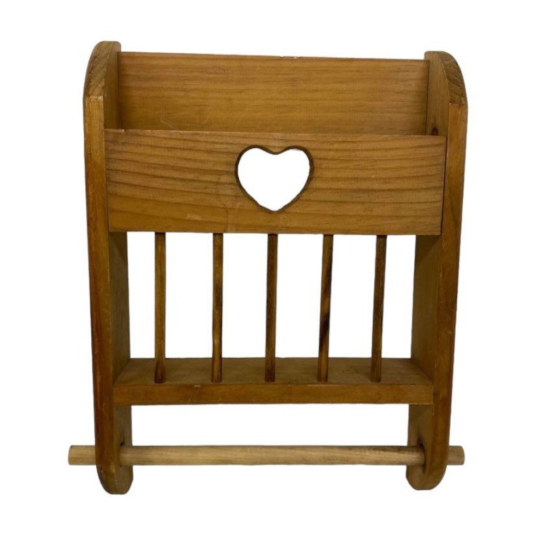 Wooden Wall Magazine Rack Shelf Spindles Towel Toilet Paper Rod Heart ...