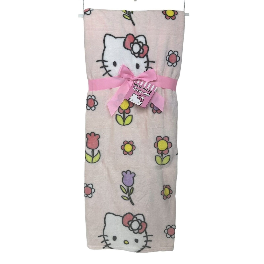 Hello Kitty Spring Flowers Plush Throw Blanket 60 X 70 Easter Pastels ...