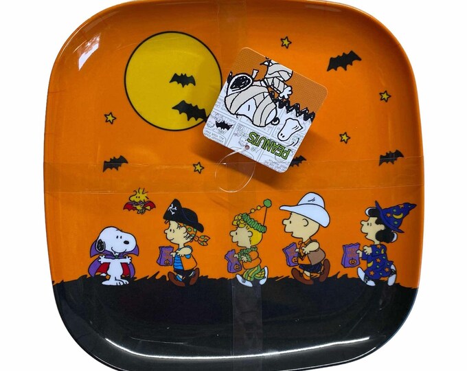 Peanuts Charlie Brown and Gang Halloween Dinner Plates 4 Piece Melamine ...