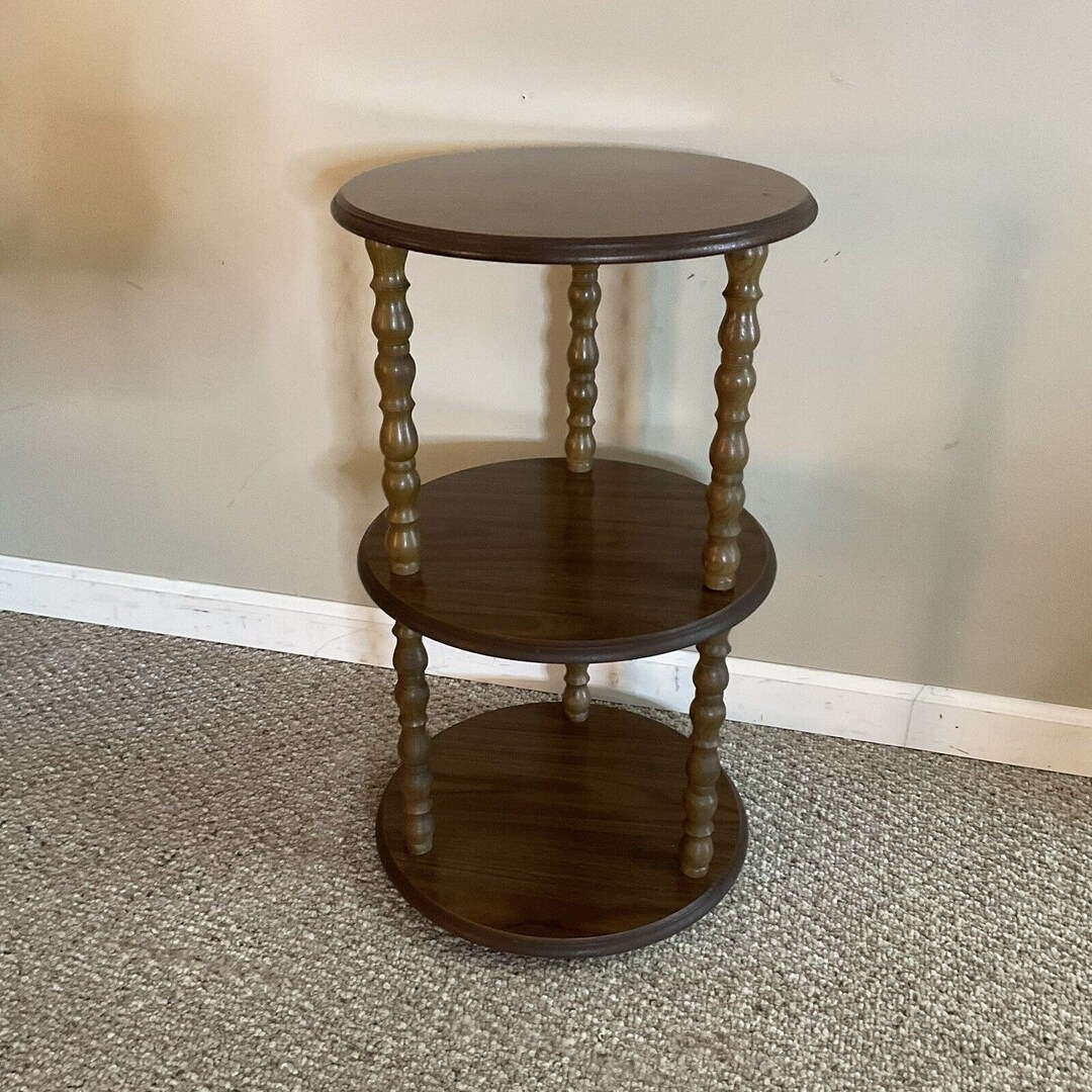 Mid Century Modern Plant Spindle Stand Curio 3 Tier Display Round Shelf ...