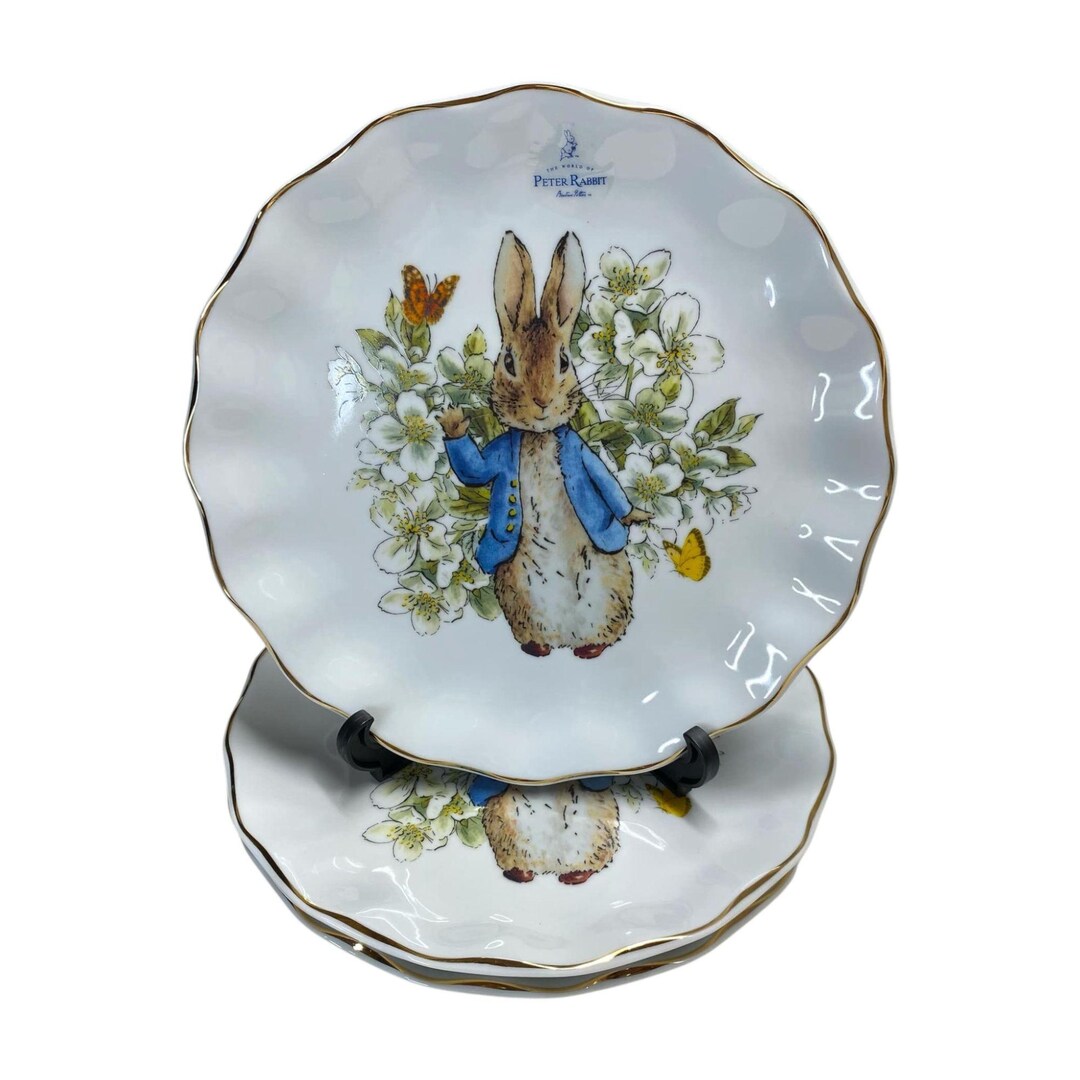Beatrix Potter Peter Rabbit Bunny Easter Dinner Plates 4pc Set Flowers ...