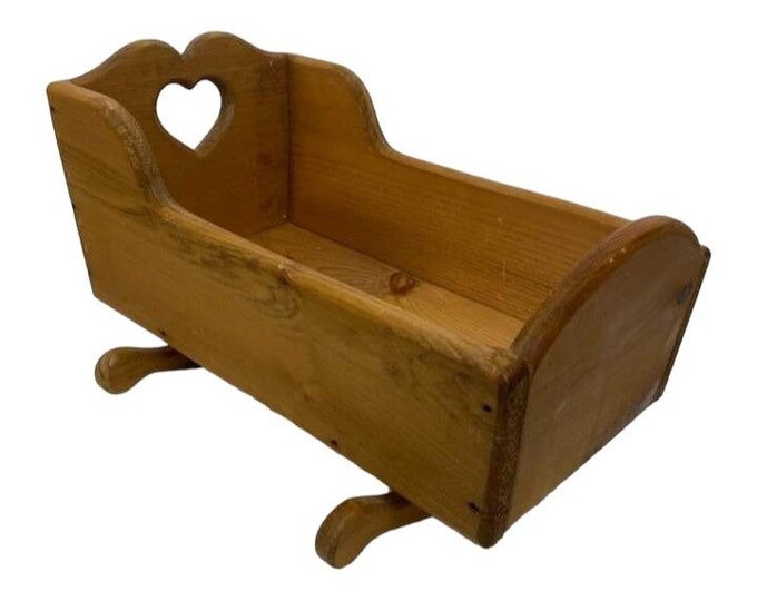 Wood Baby Doll Rocking Cradle Crib Bed Heart Cutout Kids Nursery ...