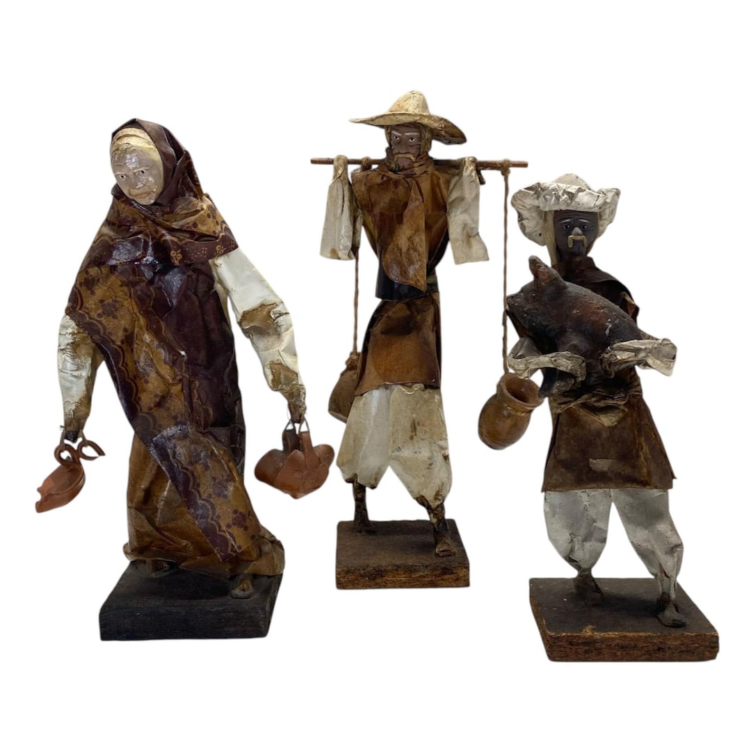 Handmade Mexican Folk Art Paper Mache Figurine Lot Old Village People ...