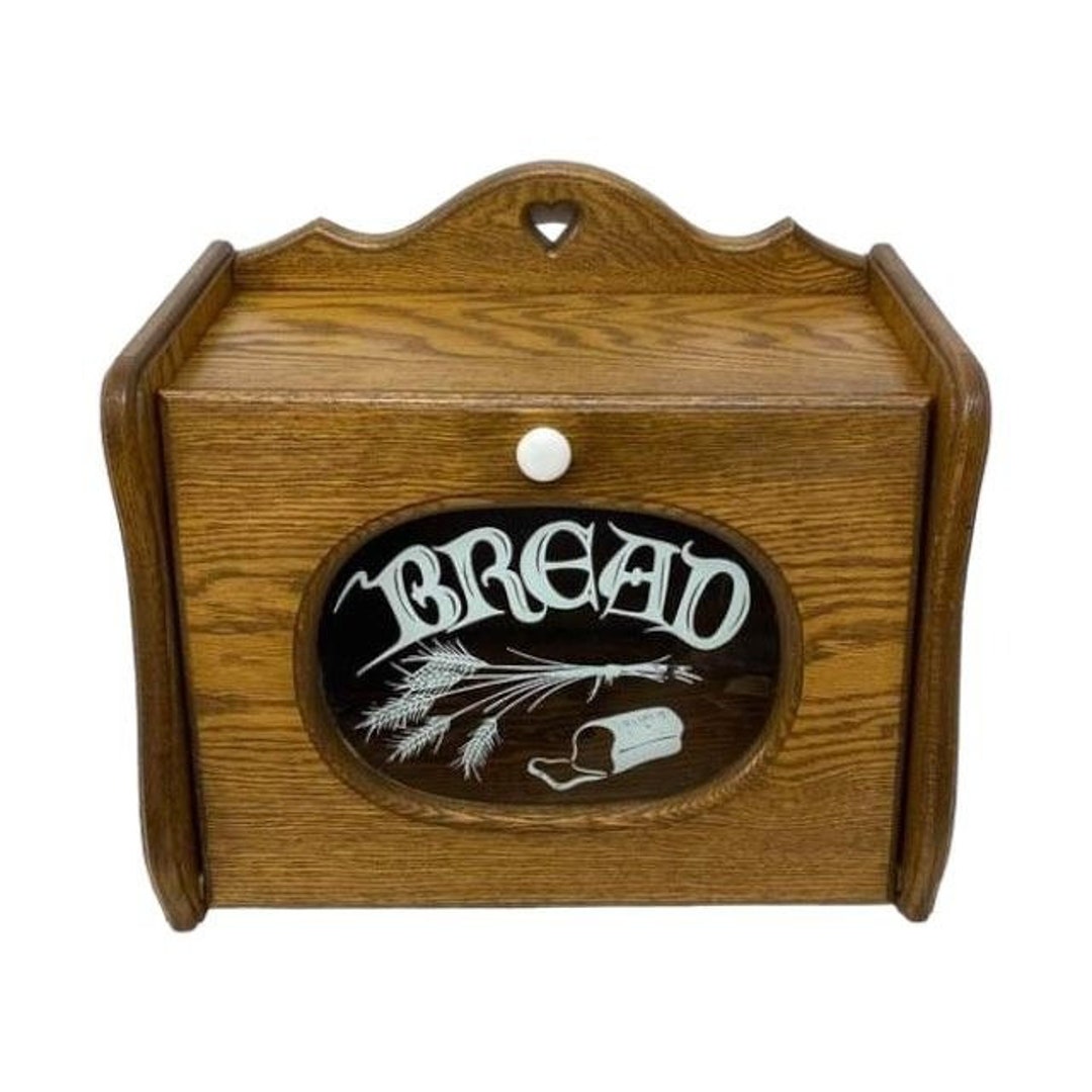 Wooden Bread Box Keeper Storage Plexiglass Knob Front Opening Kitchen ...
