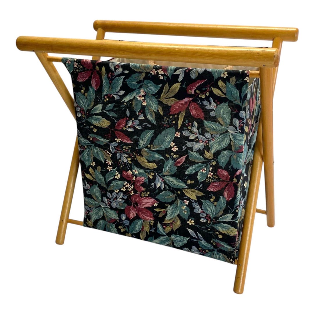Wood Fabric Floral Folding Knitting Sewing Crochet Yarn Basket Caddy ...