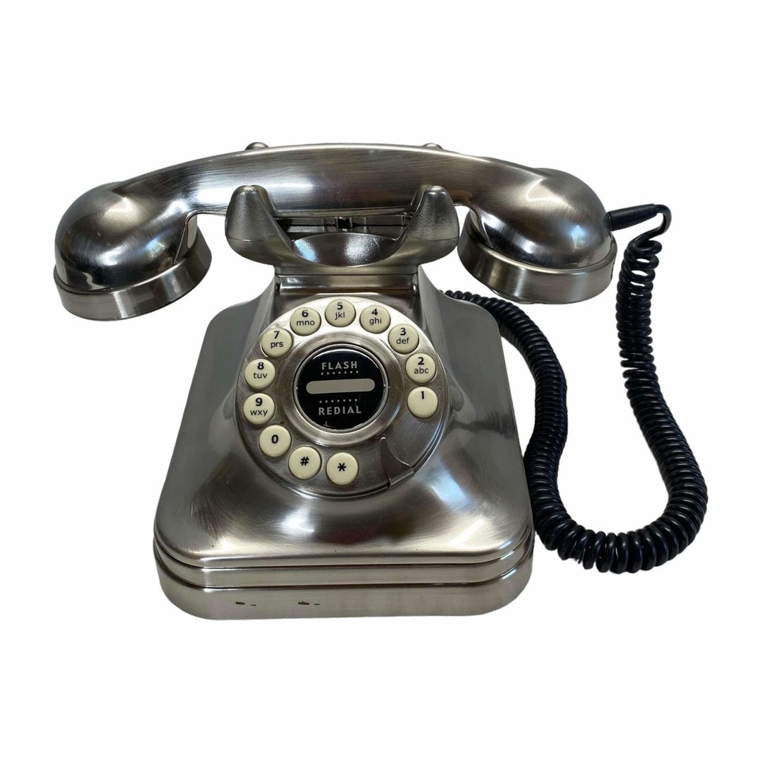 Grand Phone Flash Redial Corded Push Button Telephone Metallic Silver ...