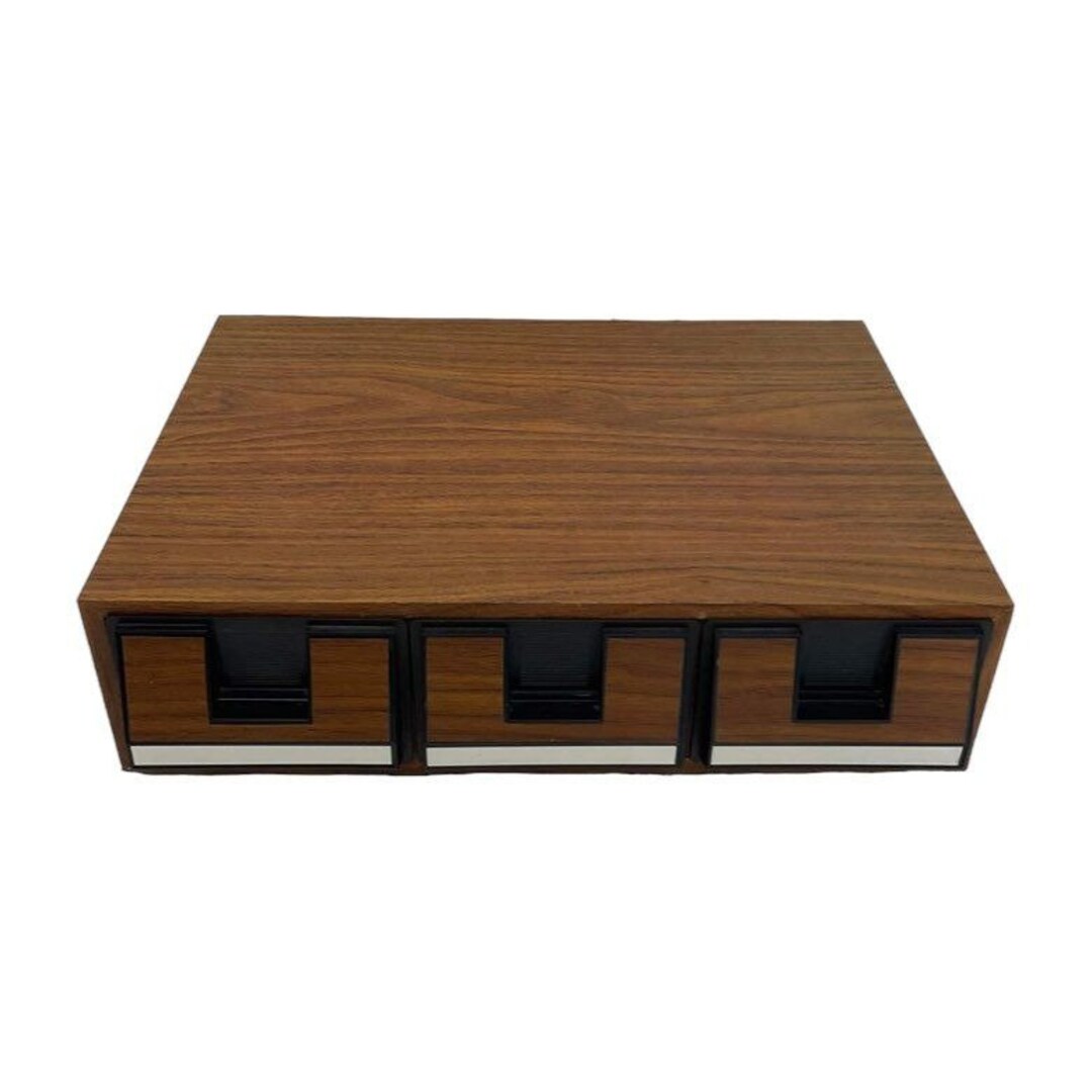 Vintage Faux Wood Cassette Tape Cabinet 3 Drawer Holder Storage Case ...