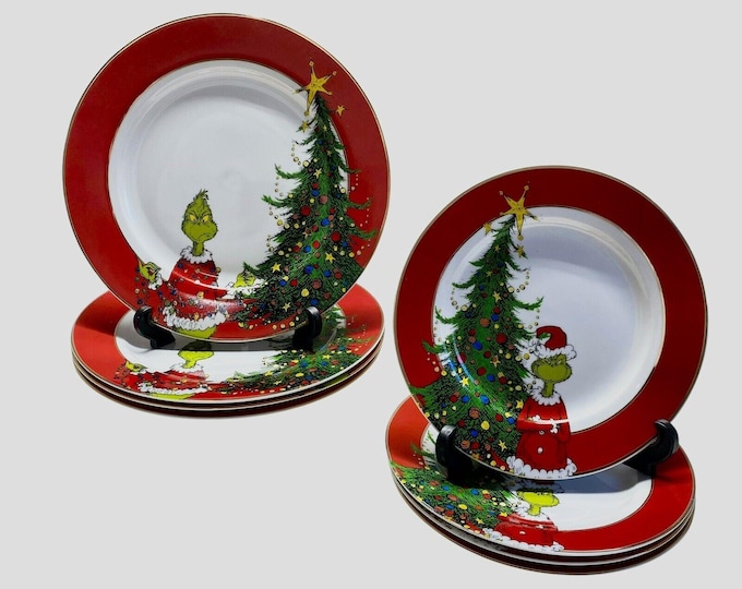 Dr Seuss Grinch Dinner Plates & Salad Plates Christmas Gold Rim Set of ...