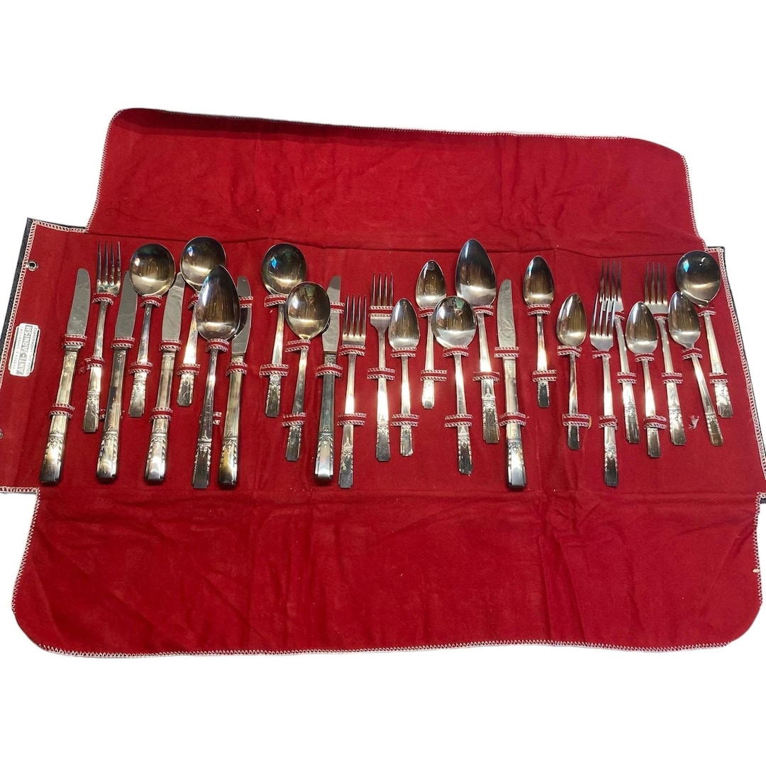 WM Rogers AA Oneida Ltd Silverware Flatware Set 26pc Vintage Stainless Forks Spoons Knives ...
