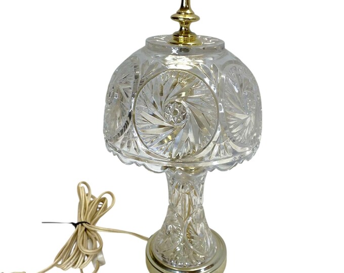 Cut Lead Crystal Glass Boudoir Table Lamp Etched Pinwheel Star of David ...