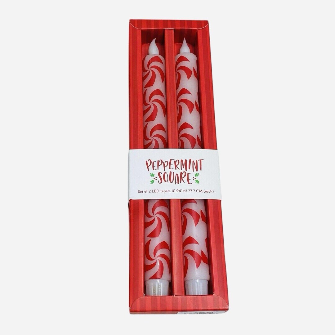 Martha Stewart Flameless LED Peppermint Swirl Taper Candles 11in Set of ...