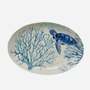 Wind & Water Coastal Blue Sea Turtle Melamine XL Oval Serving Tray - Etsy