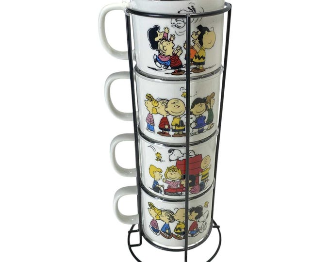 Peanuts Snoopy Charlie Brown & Gang Stackable Stand Coffee Tea Mugs Cup Set of 4 - Etsy