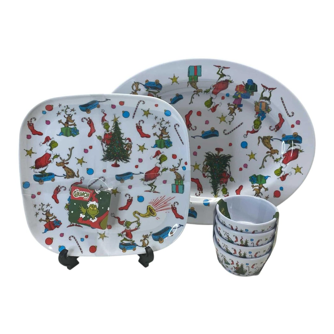 Dr Seuss the Grinch and Max 9 Piece Christmas Dinnerware Set Melamine ...