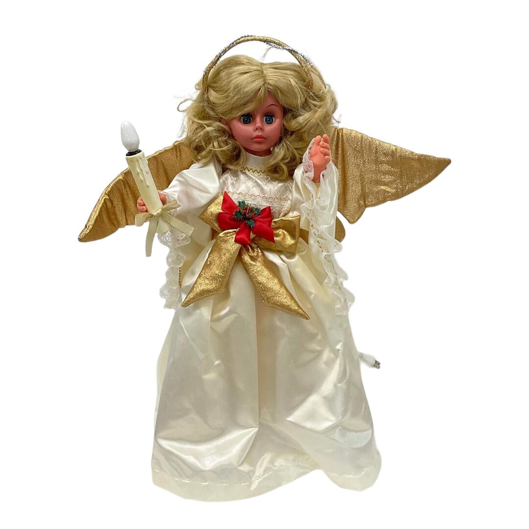 Rennoc Motion Animated Christmas Angel Blonde Hair, Illuminated Candle ...