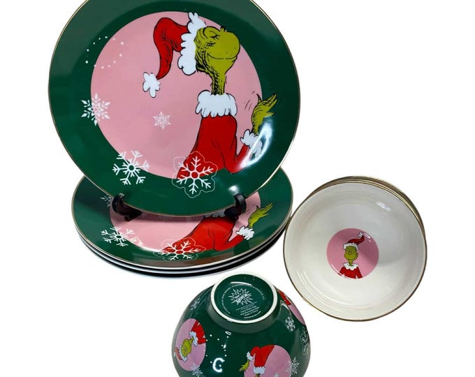 Dr. Seuss the Grinch Who Stole Christmas Dinner Plates and Bowls 8pc ...