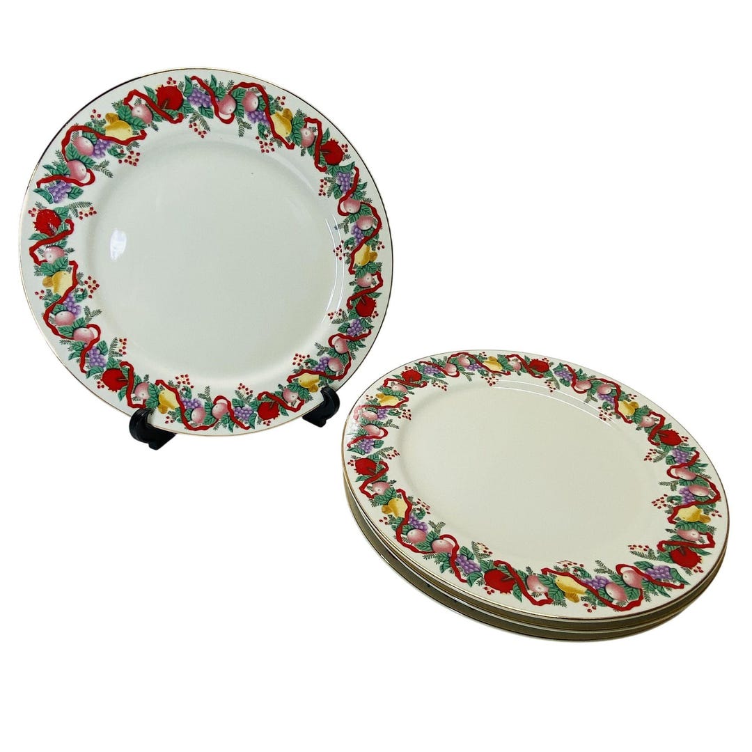 Royal Seasons Christmas Dinner Plates Set Fruit Ribbon Border 10.5 ...