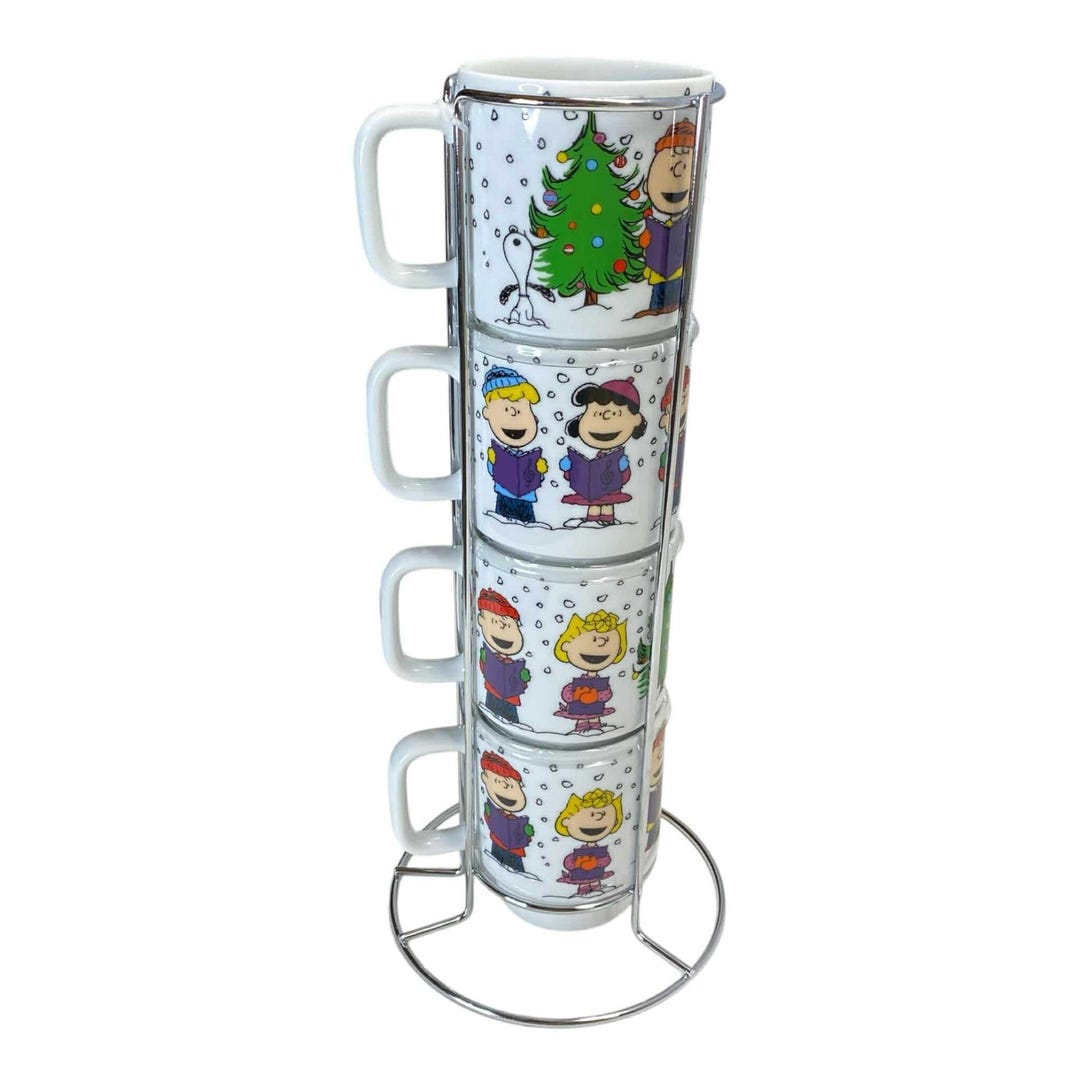 Peanuts & the Gang Charlie Brown Snoopy Stackable Stand Coffee Mugs Cup Set of 4 - Etsy