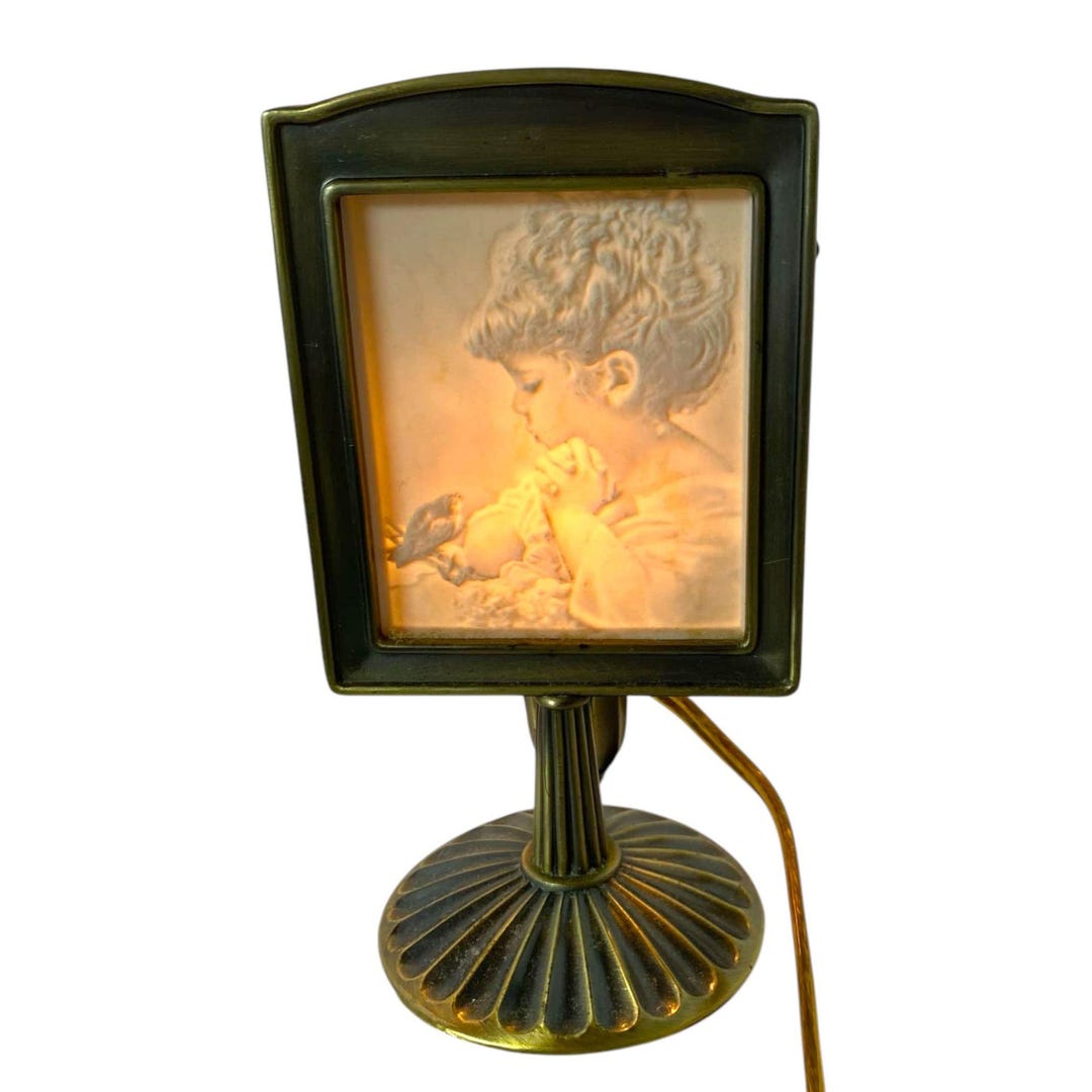 Vintage Lithophane Victorian Girl Child Bird Lamp Night Light Porcelain ...