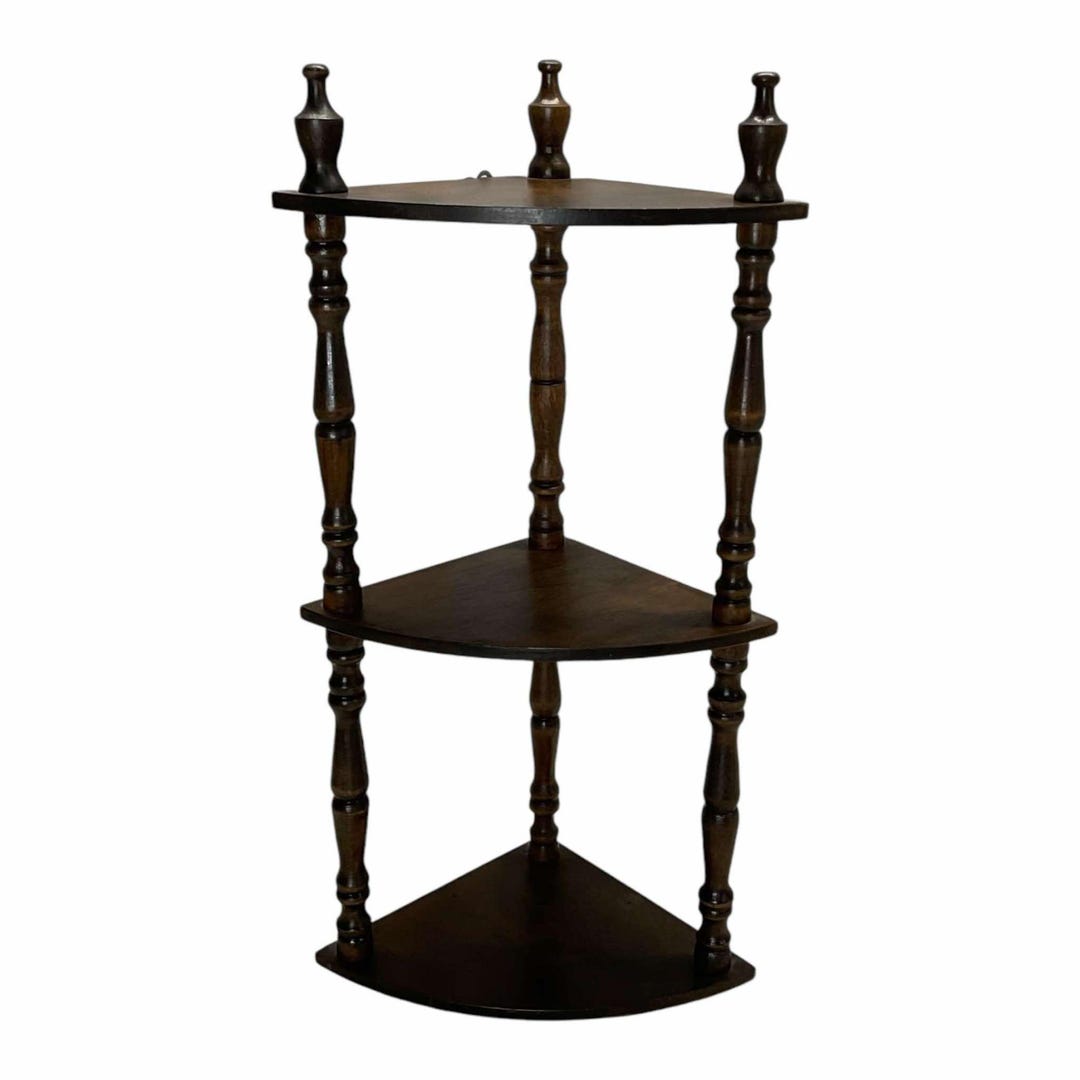 Wooden 3-tiered Corner Shelf Display Wall/free Standing Spindles ...