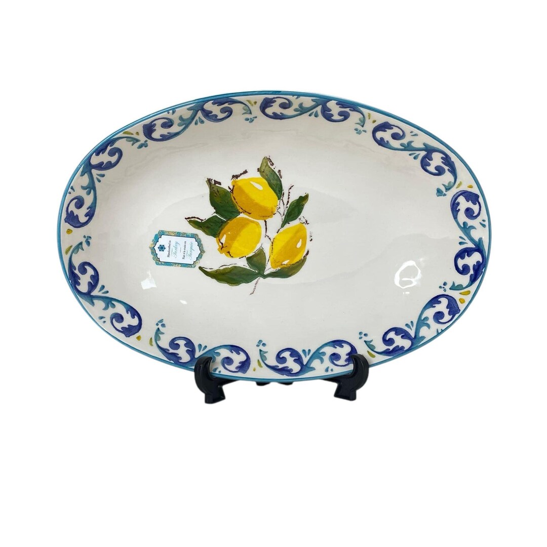 Papart Ceramics Lemon Citrus Floral Oval Pasta Salad Serving Bowl ...