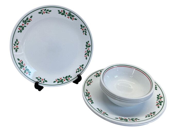 Corelle Christmas Holiday Holly Berry Dinnerware Set 11" Plates & Bowls ...