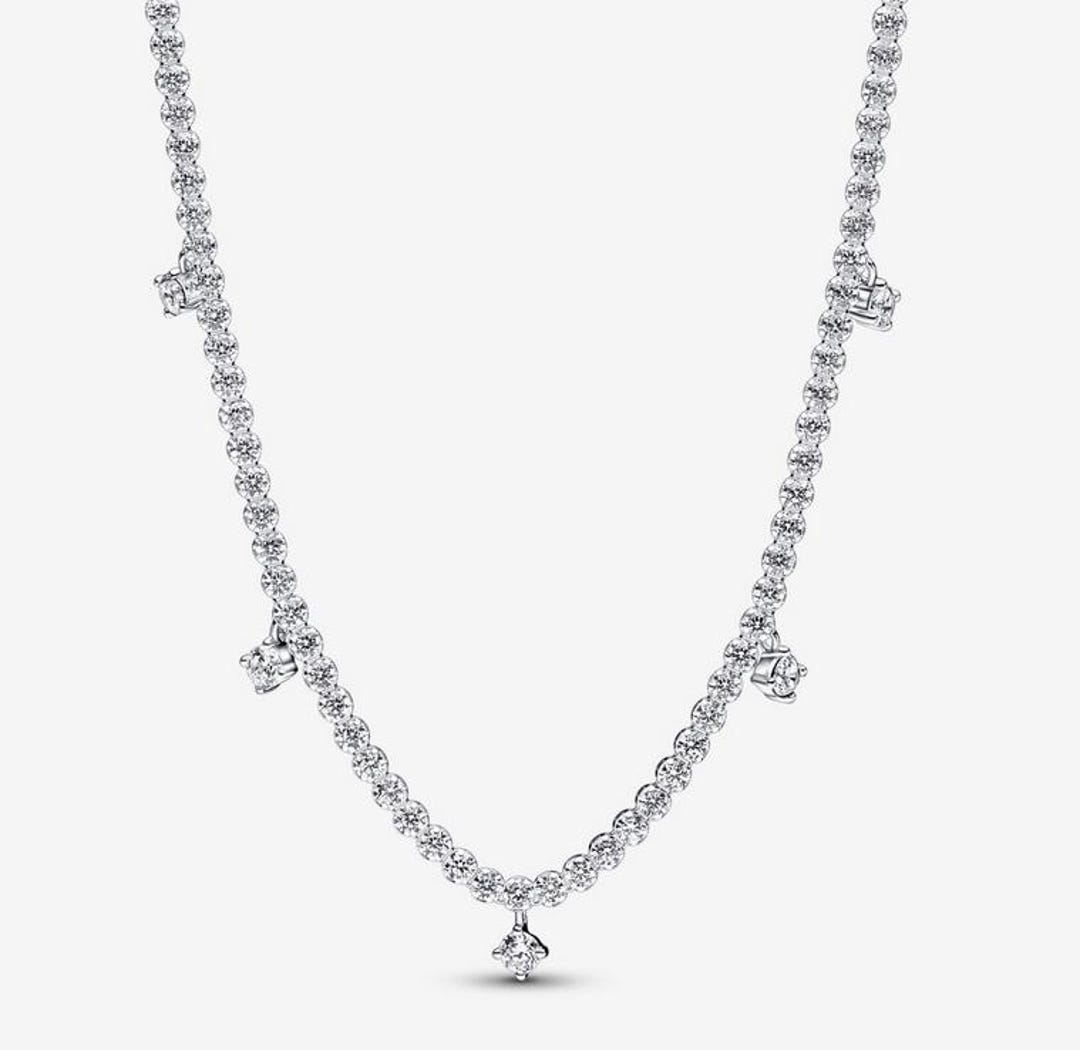 Pandora Sterling Silver Sparkling Drop Collier Necklace - Etsy