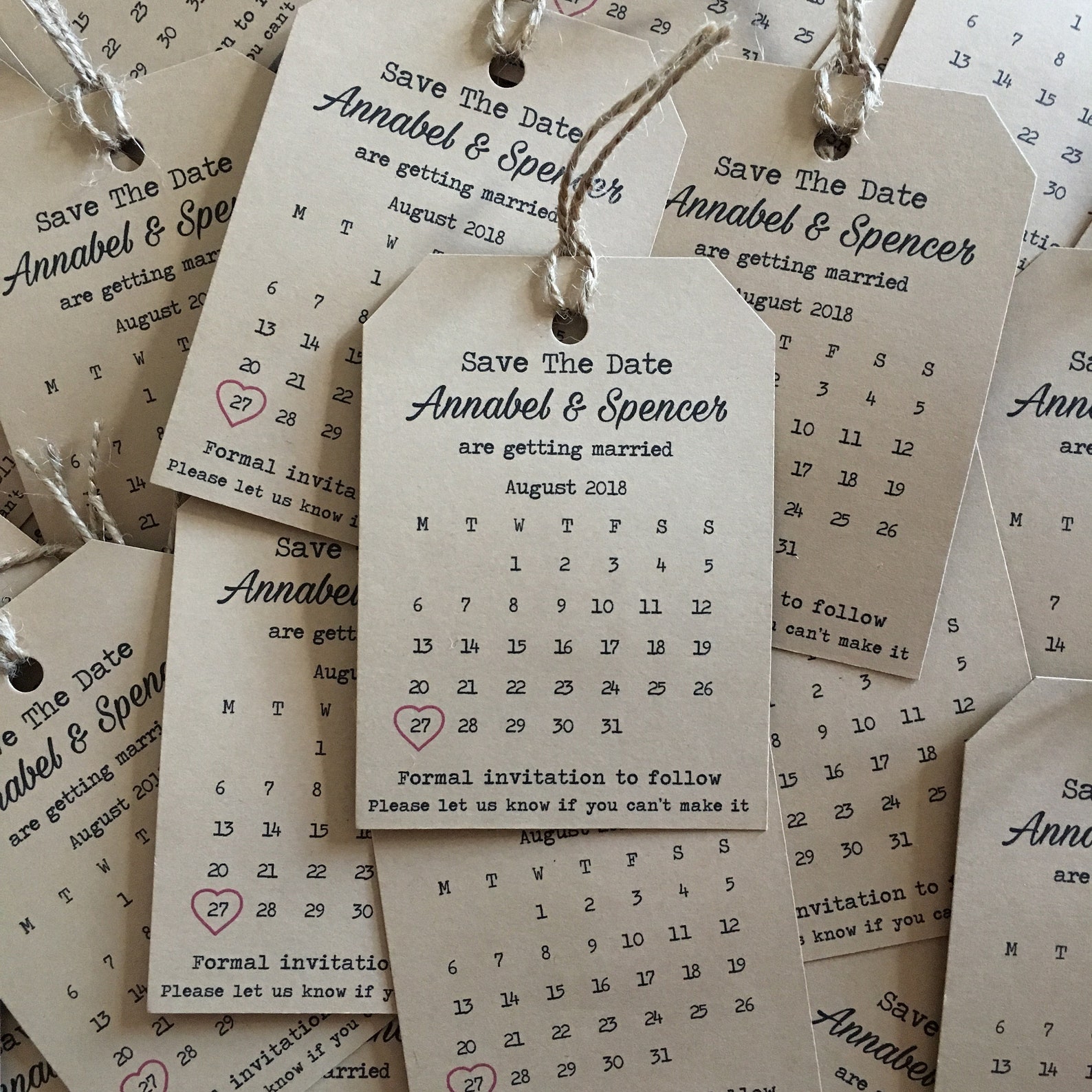 Magnetic Tags | Save the Date Calendar With Twine - Etsy