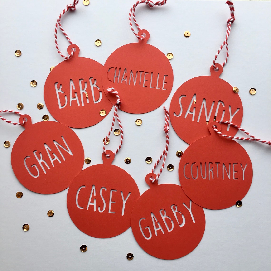 6 X Christmas Gift Tags | Personalised Papercut Bauble - Etsy UK