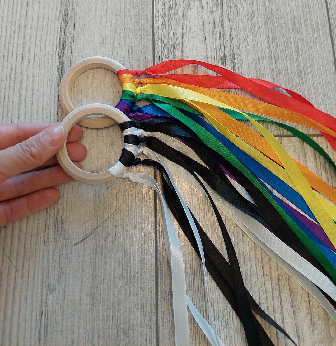 Rainbow Ribbon Wood Ring Montessori Waldorf Sensory Ribbon Baby Sensory ...