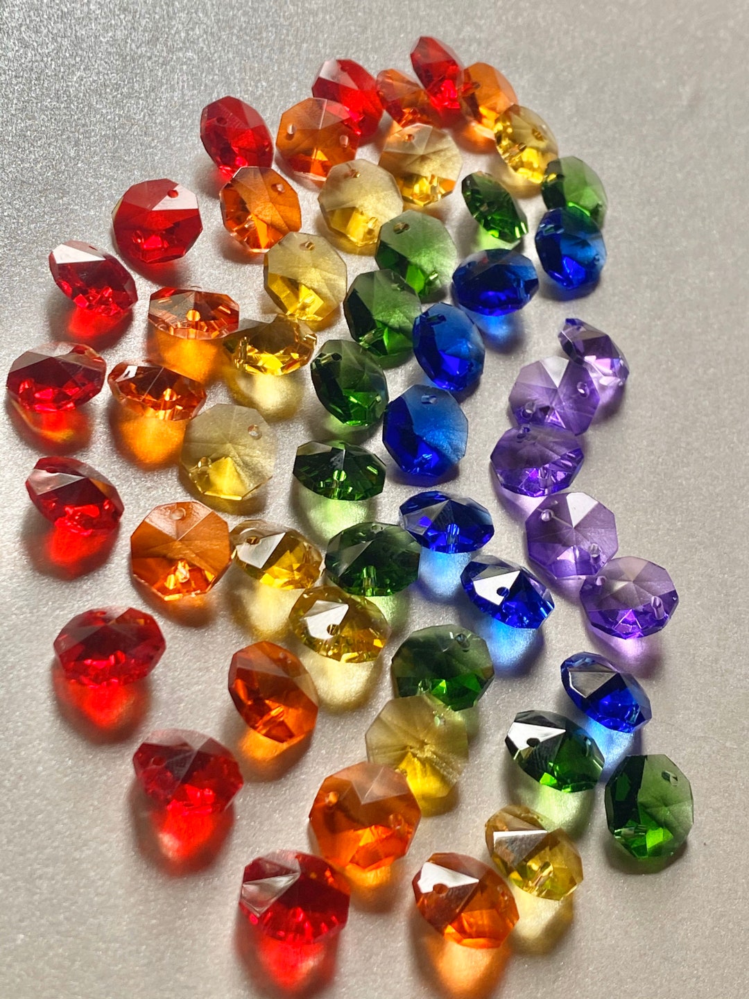 Set of 60 14mm Octagon Chandelier Crystals Regular 2-hole Purple, Blue ...