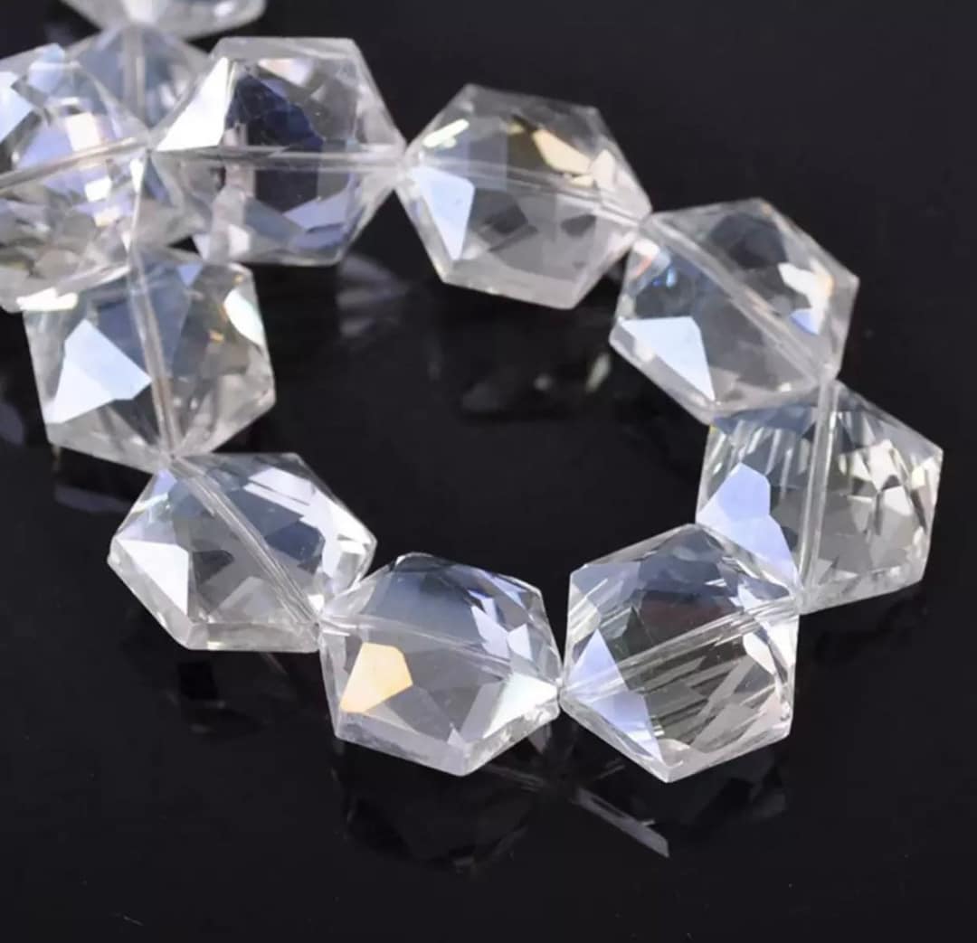 Set of 10 Clear AB 20mm Hexagon Faceted Crystal Glass Beads Crystals ...