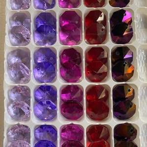 SET of 50 14mm Octagon 2-hole Chandelier Crystals Connectors Beads Purple, Red & Pink - Etsy