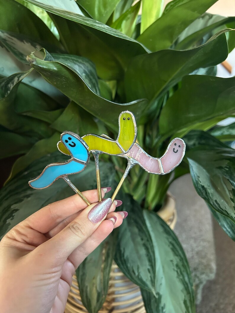 Stained Glass Worm Plant Stake - Etsy