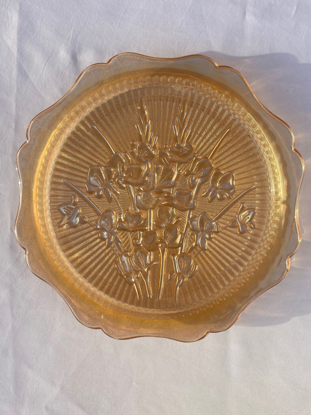 Vintage Marigold Carnival Glass Platter - Etsy