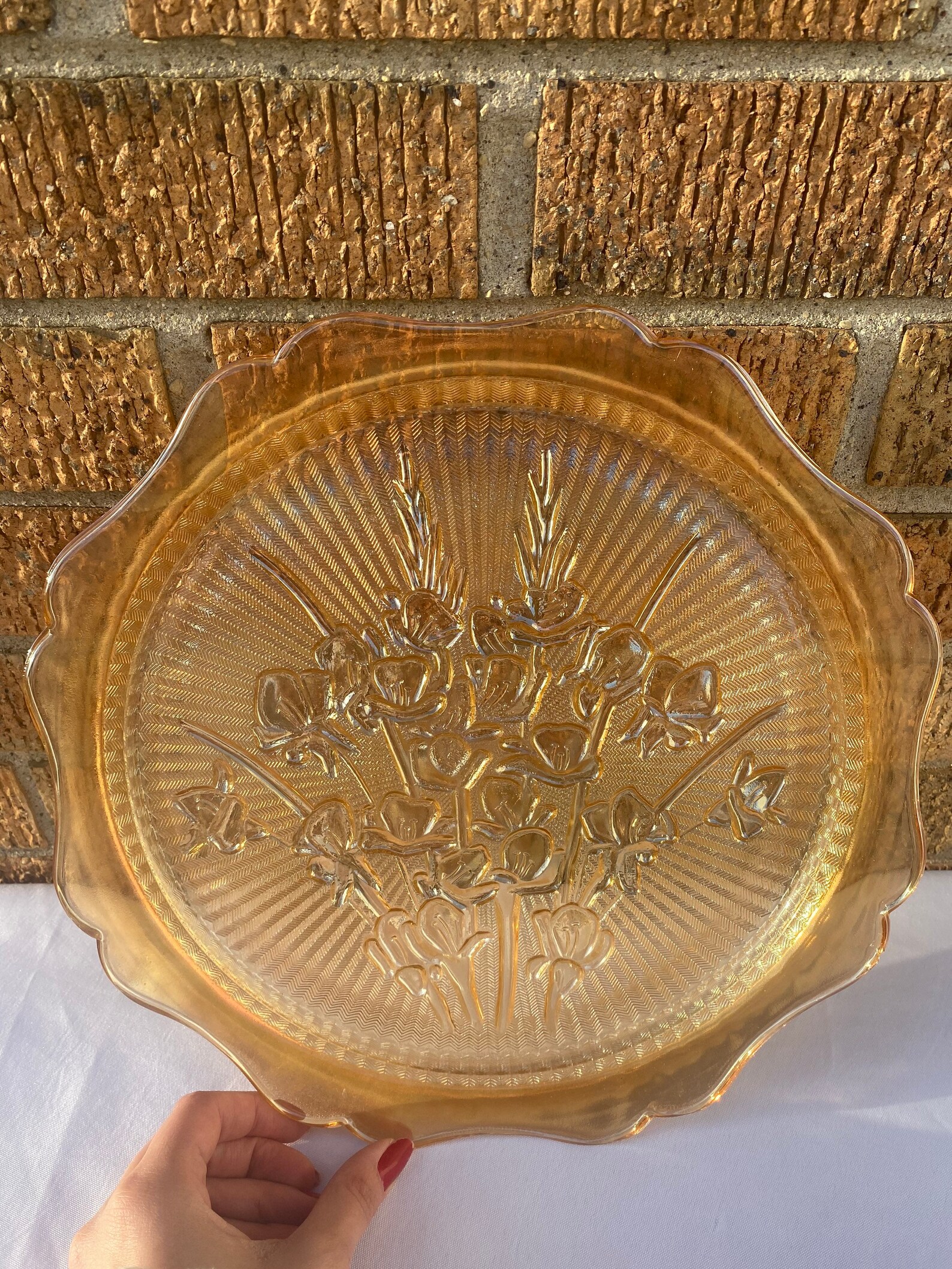 Vintage Marigold Carnival Glass Platter - Etsy