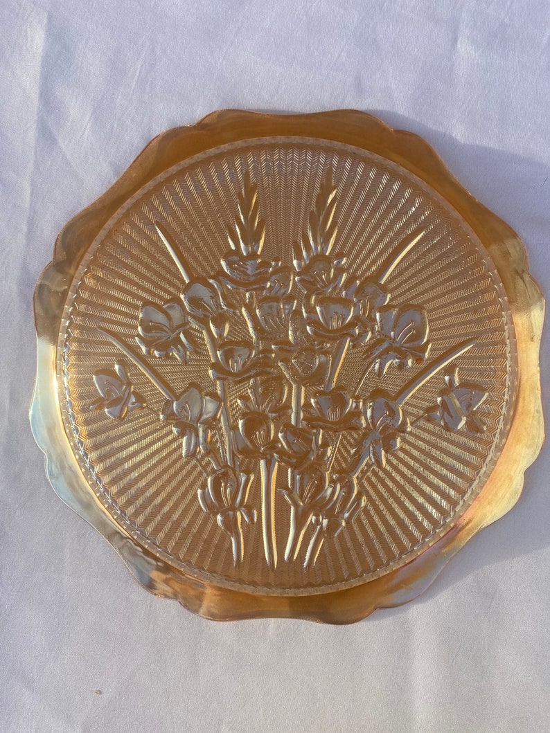 Vintage Marigold Carnival Glass Platter - Etsy