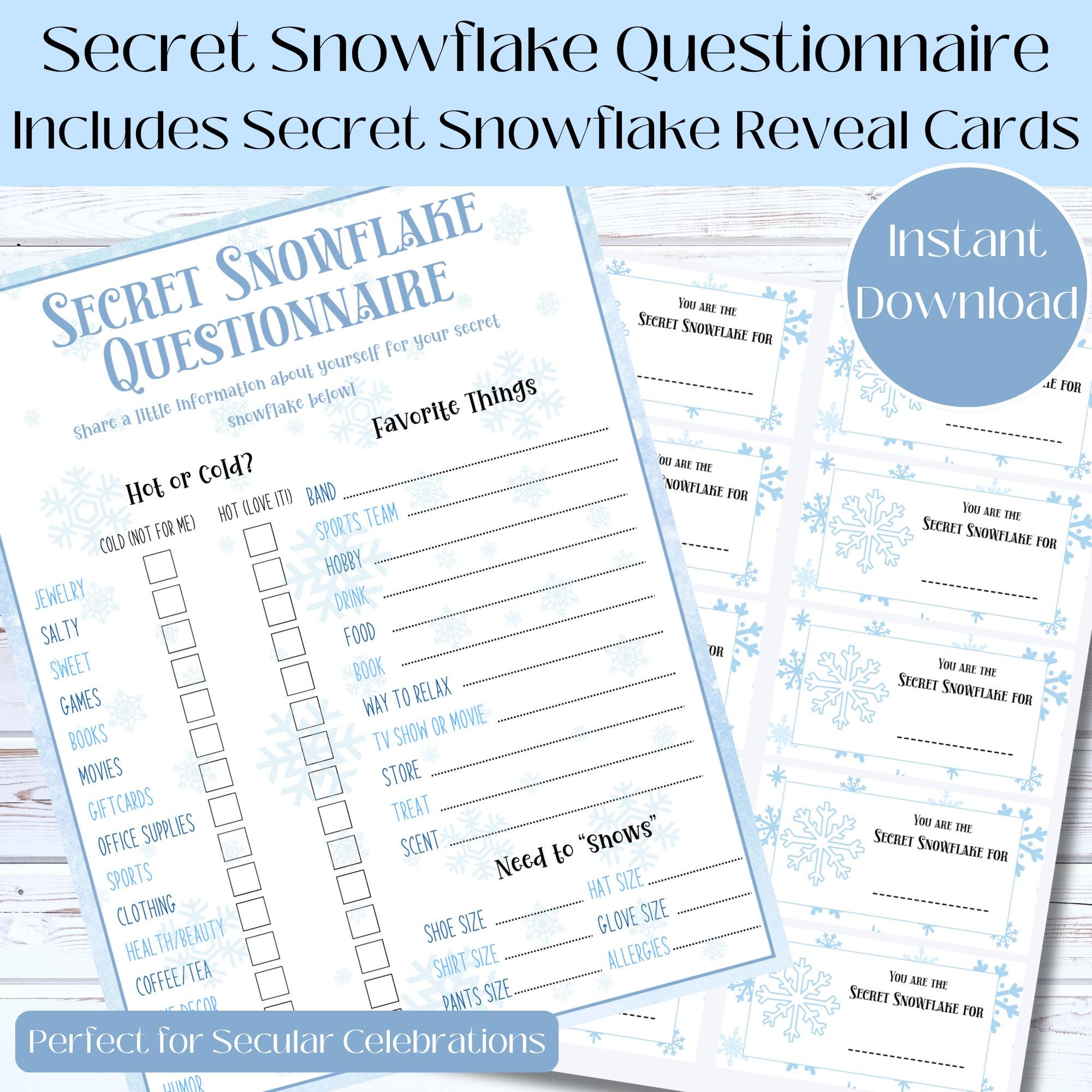 Secret Snowflake Questionnaire, Holiday Gift Exchange Printable Survey ...