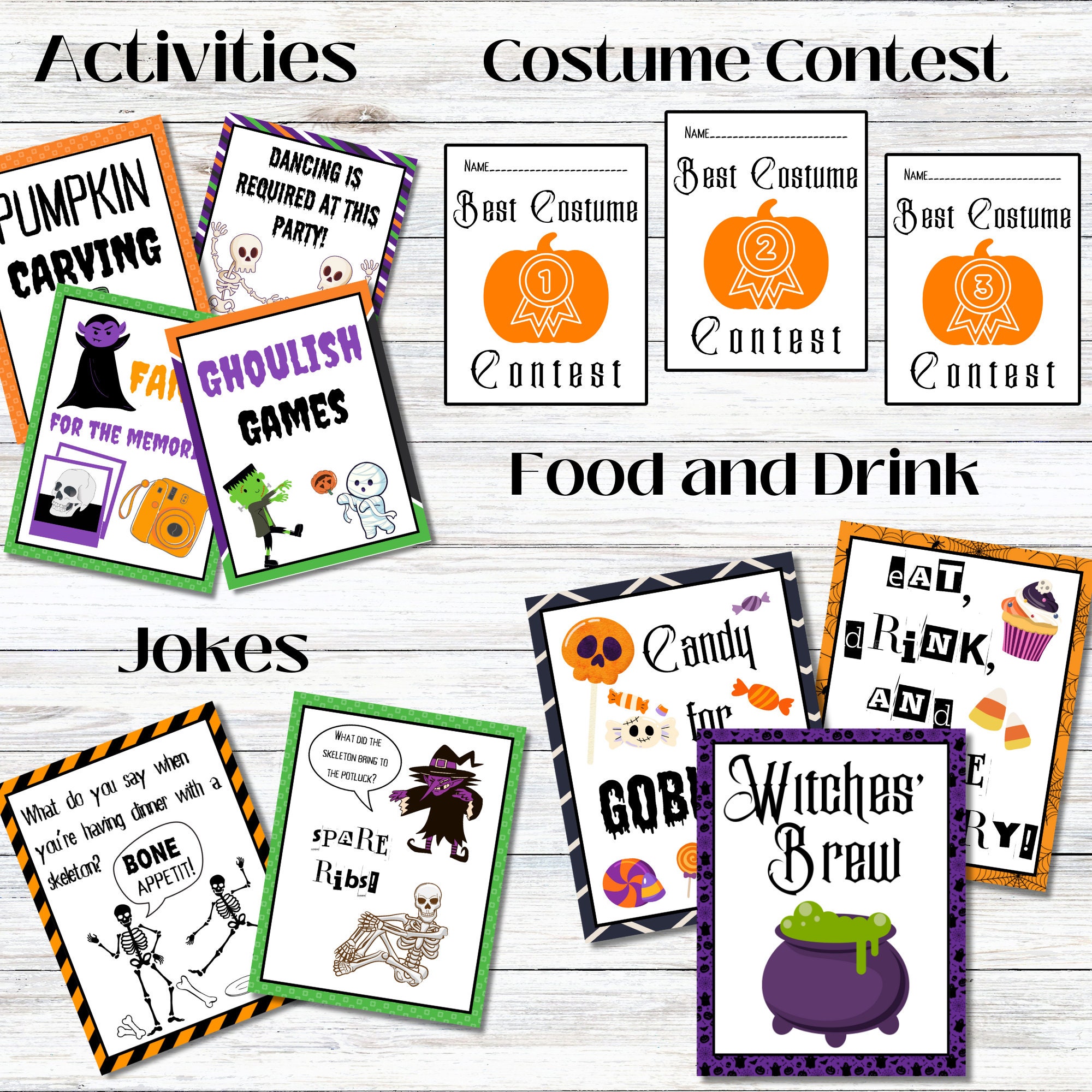 Halloween Party Signs for Kids Adults, Set of 24, Costume Party Bundle ...