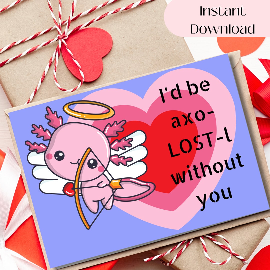 Axolotl Valentine's Card, Printable Valentine's Card, Valentine's Card ...